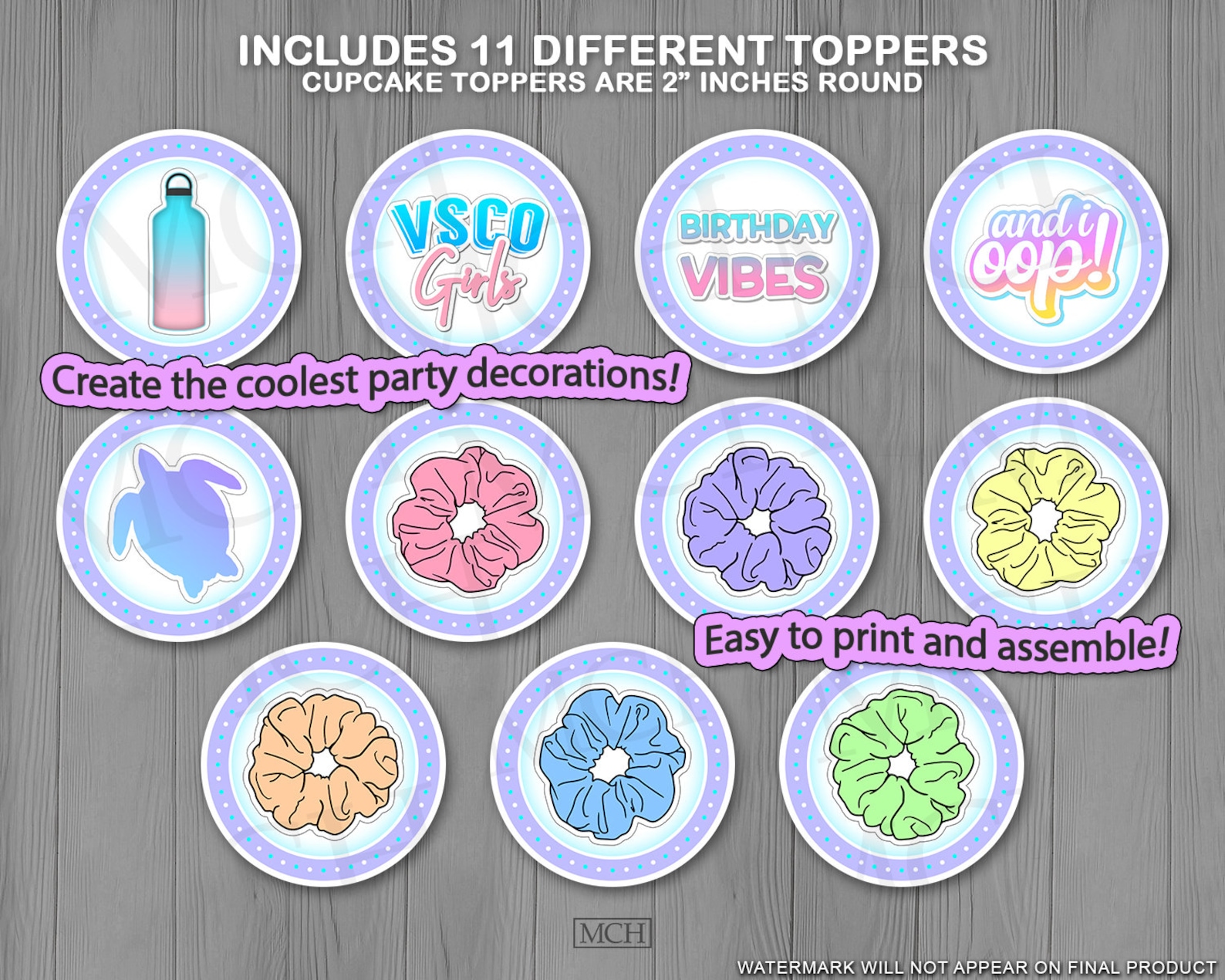 VSCO Girl Party Cupcake Toppers, Vscogirl Birthday Vsco Party Treat ...