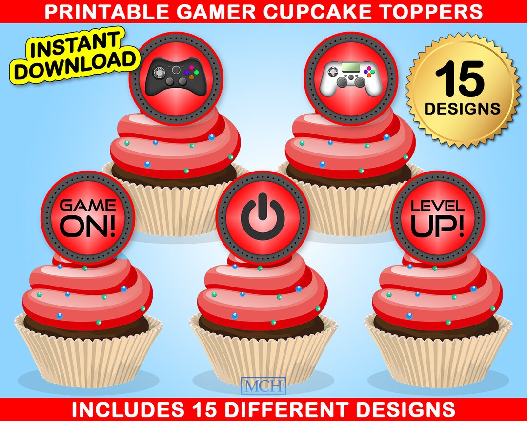 Gamer Party Cupcake Toppers, Video Game Party Gaming Treat Snacks ...