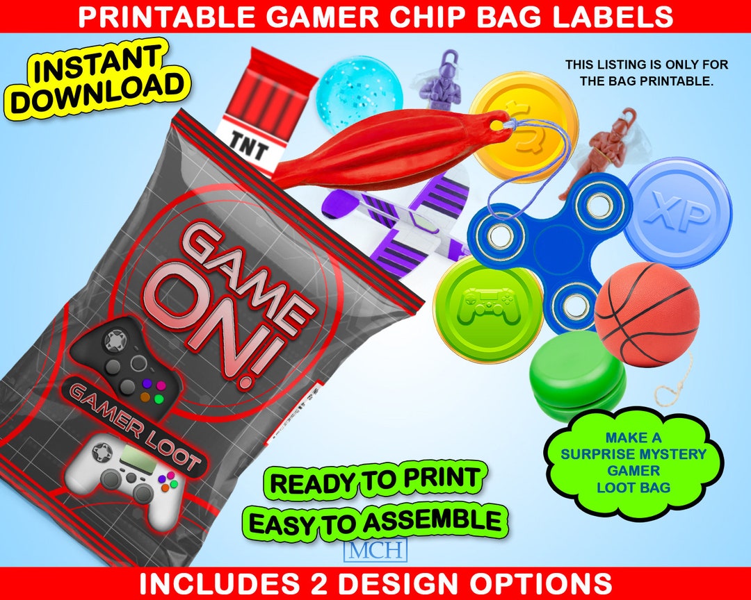 Gamer Party Chip Bag Wrapper Labels, Video Game Party Gaming Snack ...