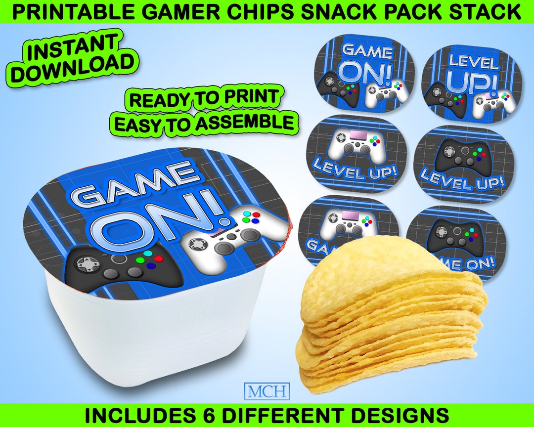 Gamer Party Chips 0.67 Oz Snack Stack Labels & Wrap Video Game Gaming ...