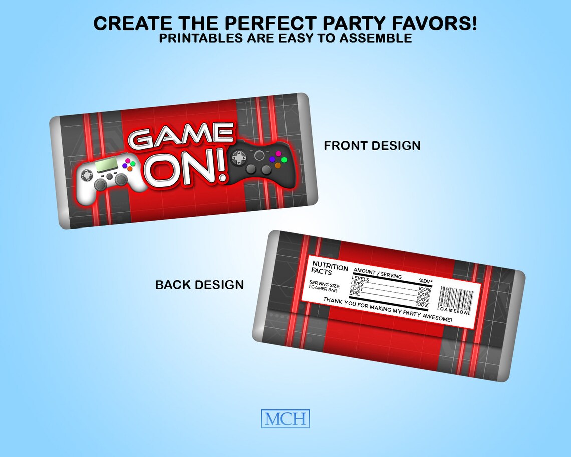 Gamer Party Candy Bar Wrapper Labels, Video Game Party Gaming Chocolate ...