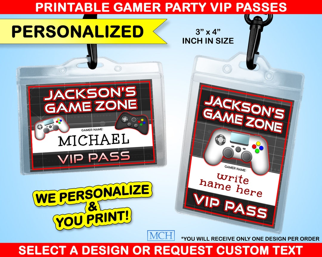 Gamer VIP Party Passes, V.I.P. Pass Cards, Video Game Party Gaming ID ...