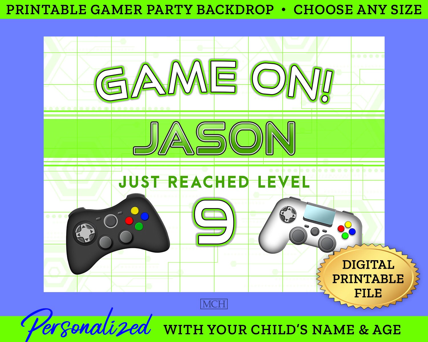 Gamer Party Backdrop Banner, Personalized Video Game on Game Party ...
