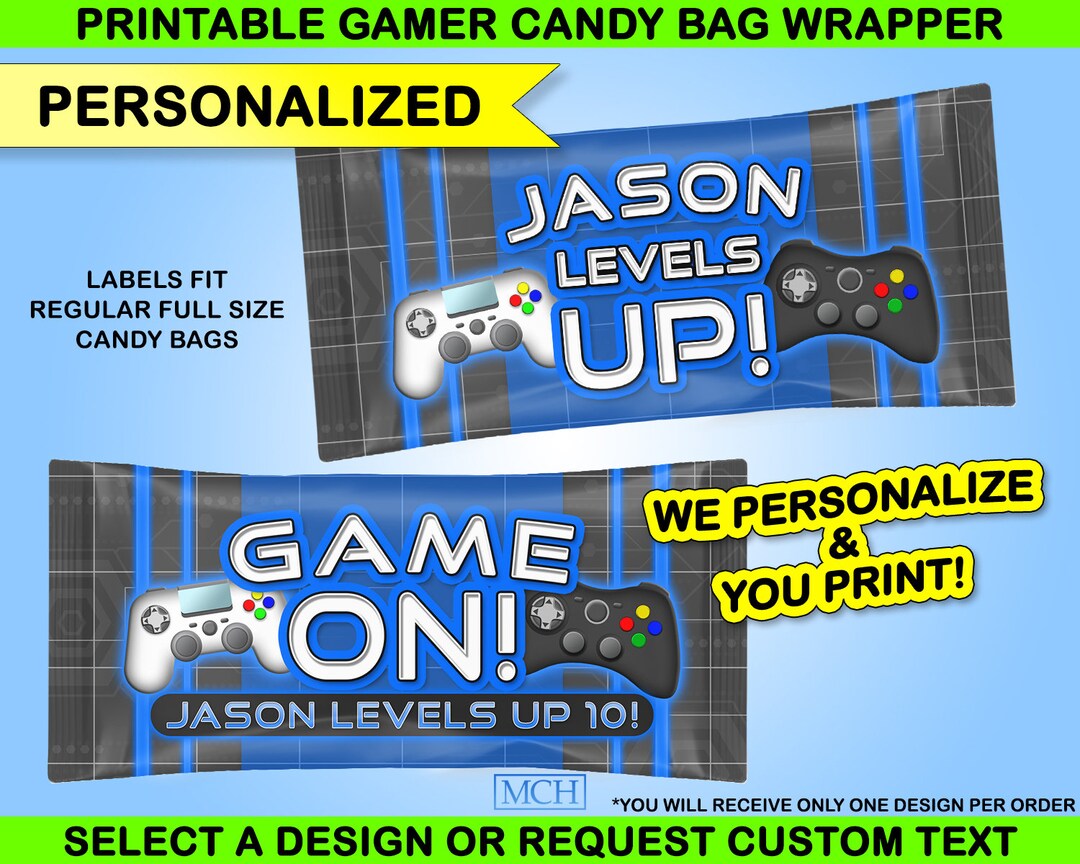 Gamer Party Candy Bag Wrapper Labels M&M Skittles Reeses Personalized ...
