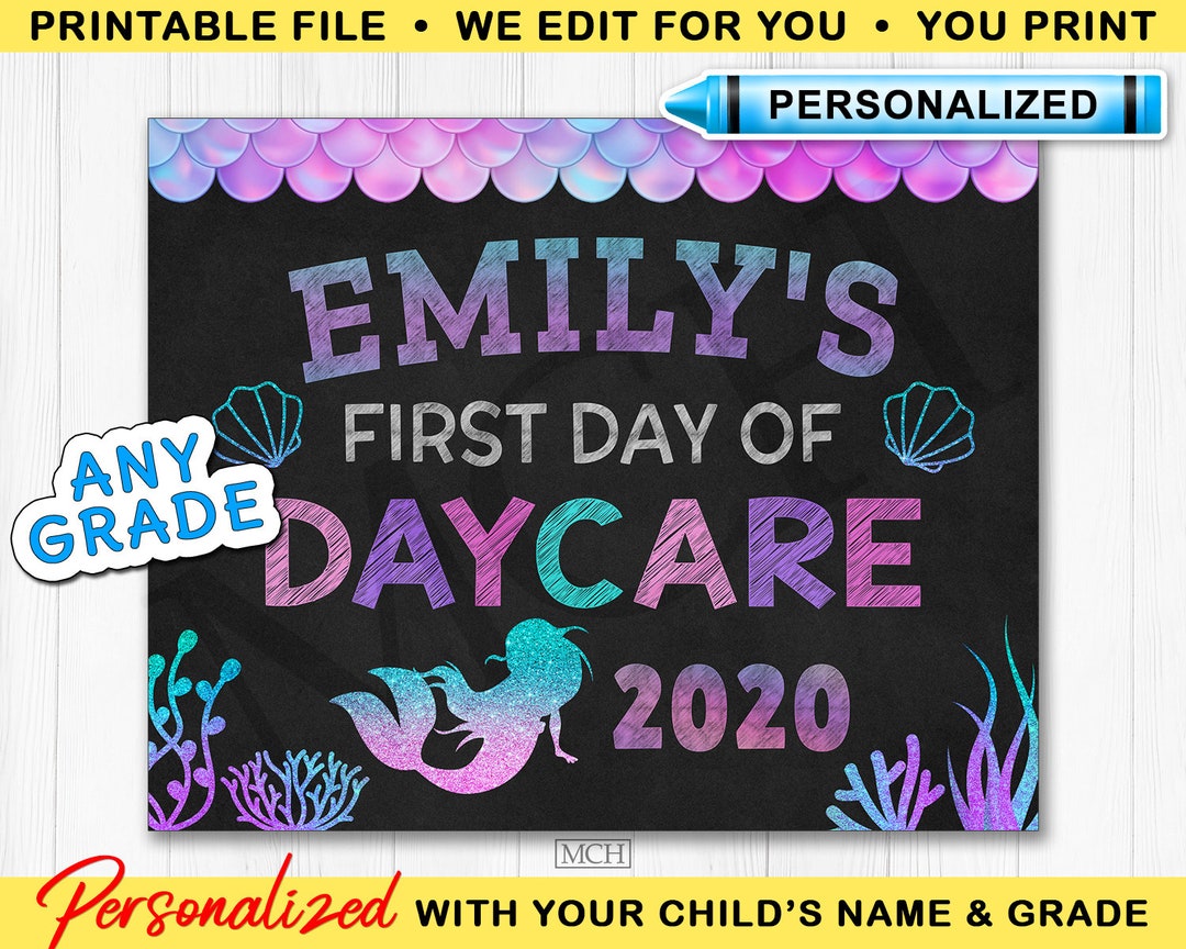 Mermaid First Day of Daycare Sign Personalized, Turquoise Back to ...