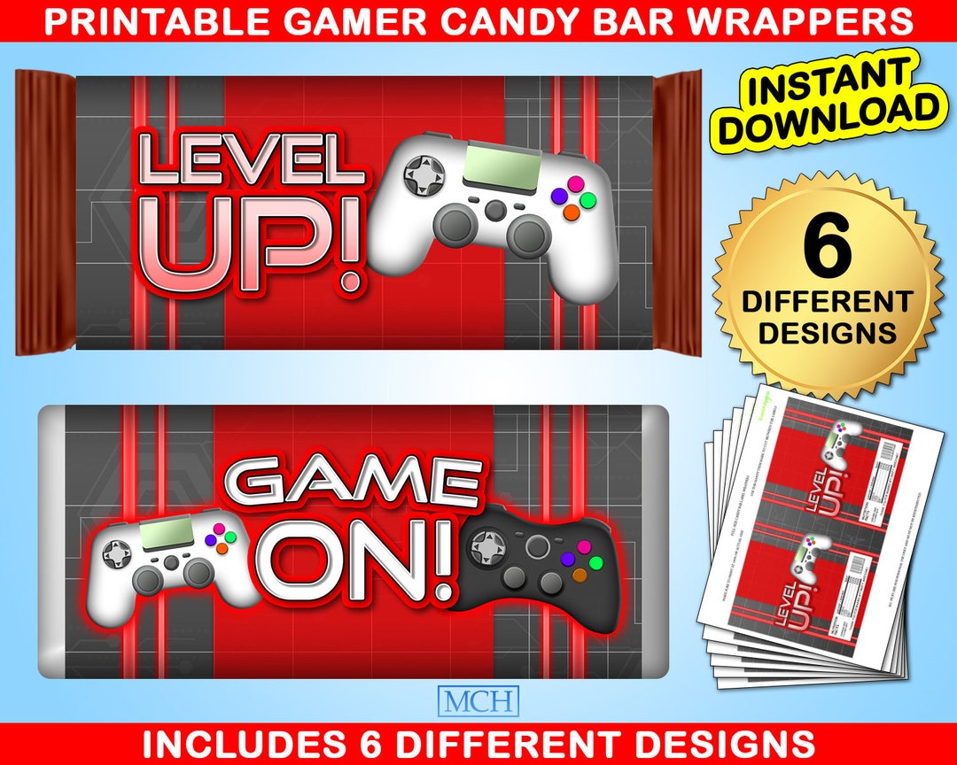 Gamer Party Candy Bar Wrapper Labels, Video Game Party Gaming Chocolate ...