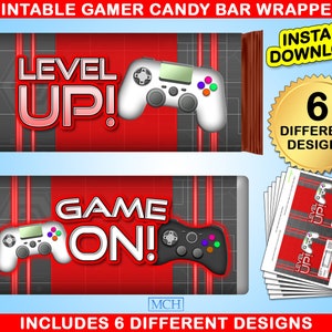 Gamer Party Candy Bar Wrapper Labels, Video Game Party Gaming Chocolate ...