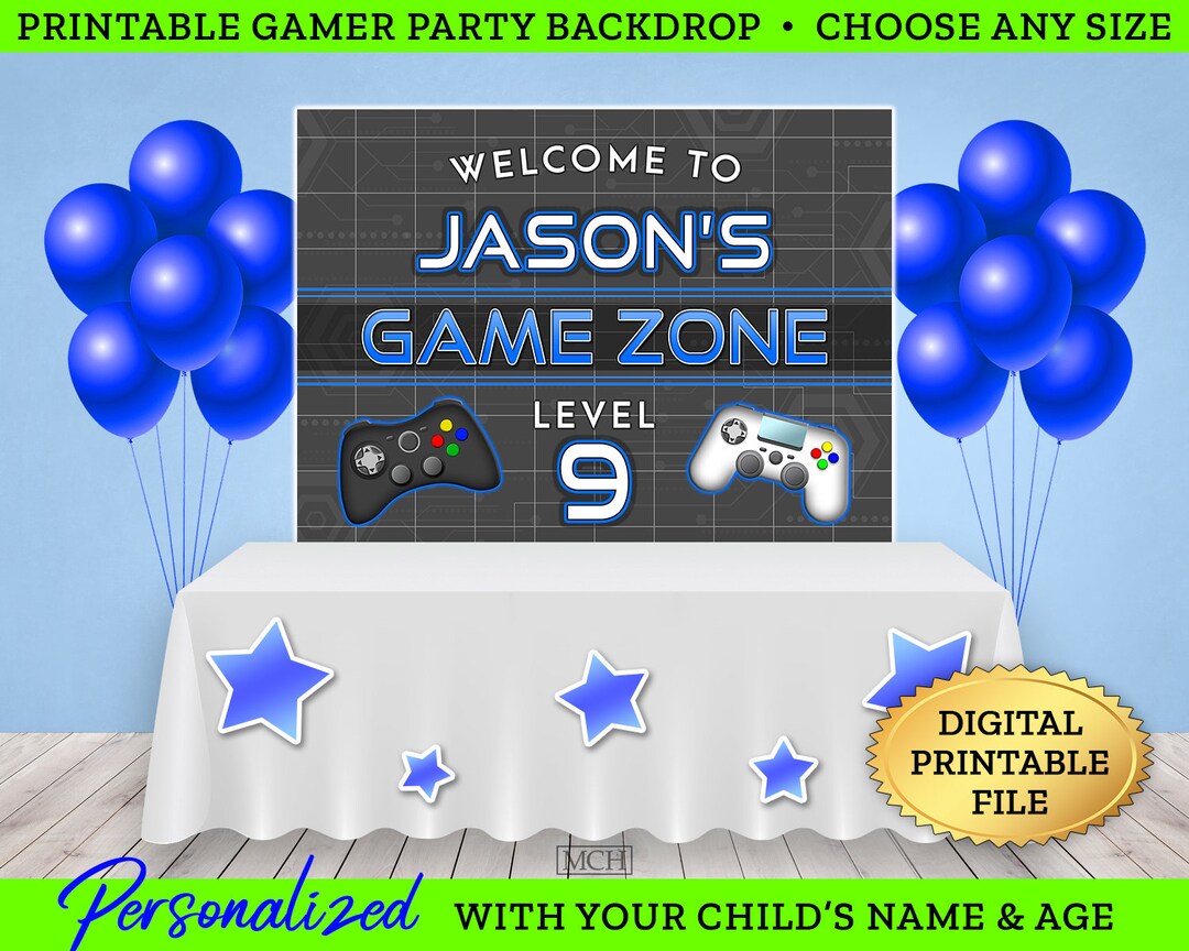 Gamer Party Backdrop Banner, Personalized Video Game on Game Party ...