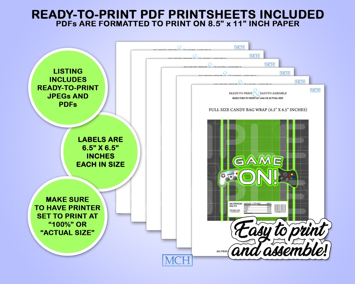 Gamer Party Candy Bag Wrapper Labels M&M Skittles Reeses Video - Etsy