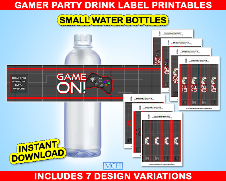 Gamer Party Drink Water Bottle Wrapper Labels, Video Game Party Gaming ...