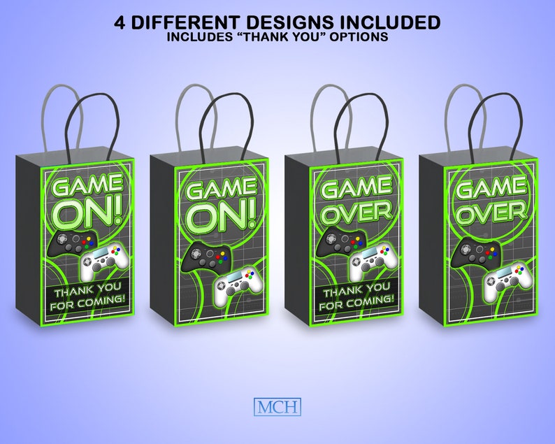 Gamer Party Favor Gift Bag Label Wrap Video Game Party Gaming Birthday ...