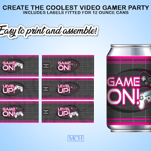 Gamer Party Drink 12 Oz. Can Wrapper Labels, Video Game Party Gaming ...