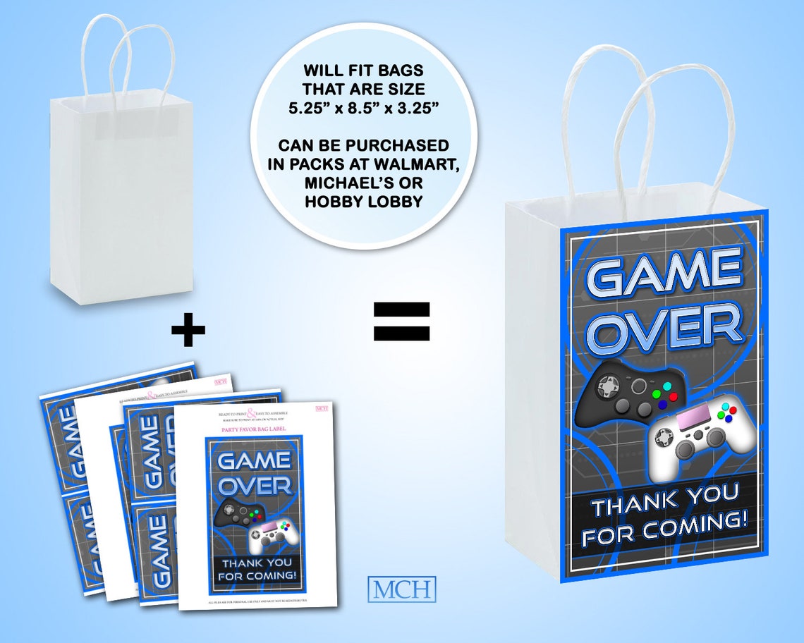 Gamer Party Favor Gift Bag Label Wrap Video Game Party Gaming Birthday ...