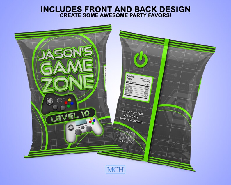 Gamer Party Chip Bag Wrapper Labels Personalized Custom Video - Etsy