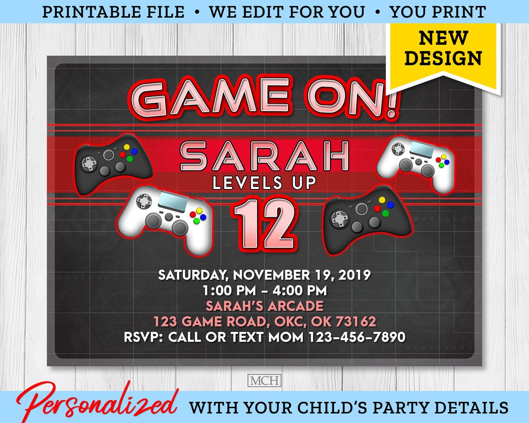 Gamer Party Invitation, Personalized Video Game Party Gaming Birthday ...