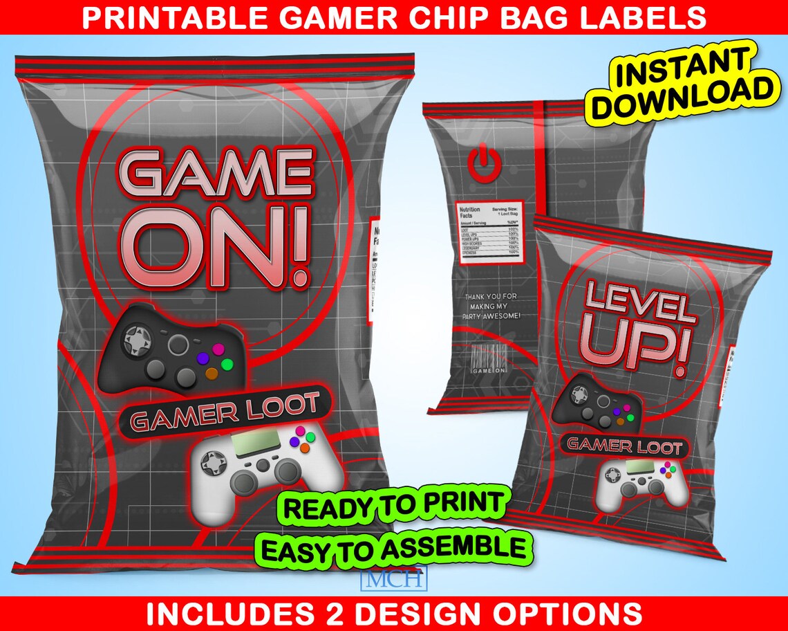 Gamer Party Chip Bag Wrapper Labels Video Game Party Gaming | Etsy