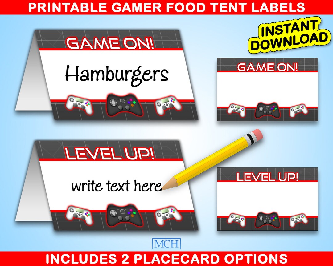 Gamer Party Food Tent Labels, Video Game Party Gaming Birthday ...