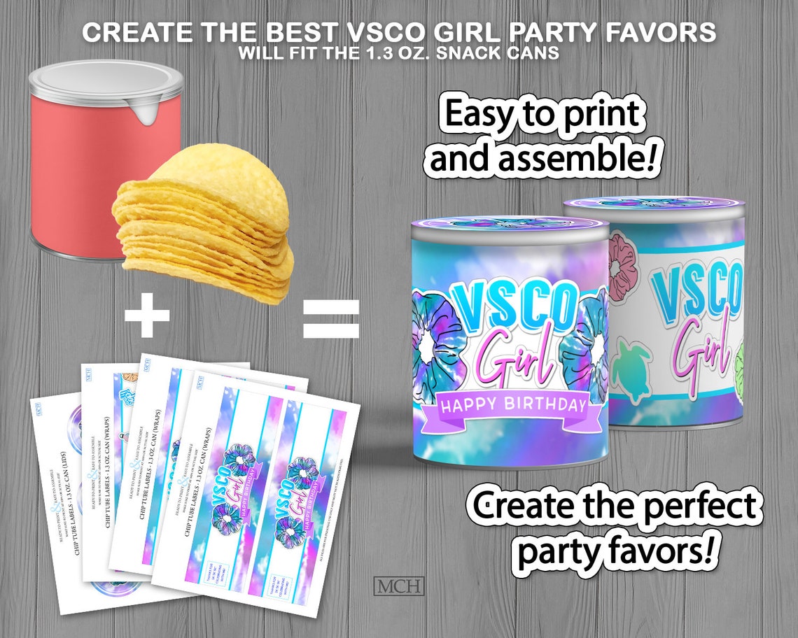 VSCO Girl Party Chips 1.3 Oz Snack Can Labels & Wrap Vscogirl | Etsy