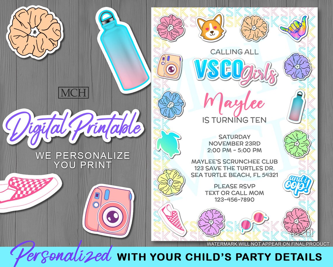 VSCO Girl Invitation Birthday Party Personalized VSCO Party - Etsy