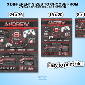 Gamer Milestone Poster, Personalized Video Game Party Gaming Birthday ...