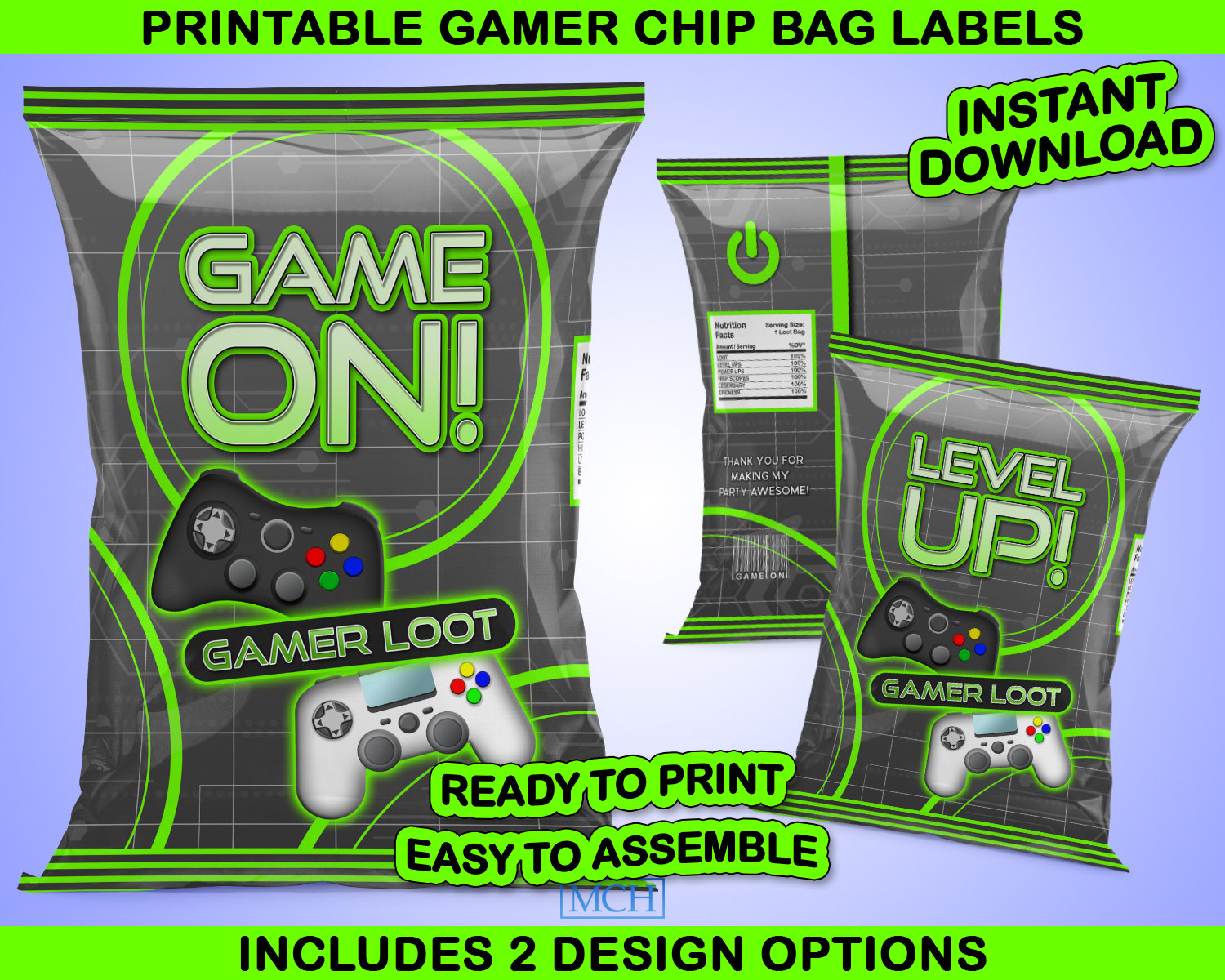 Gamer Party Chip Bag Wrapper Labels, Video Game Party Gaming Snack ...