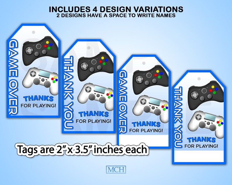 Gamer Party Favor Gift Tags, Video Game Party Gaming Birthday Food ...