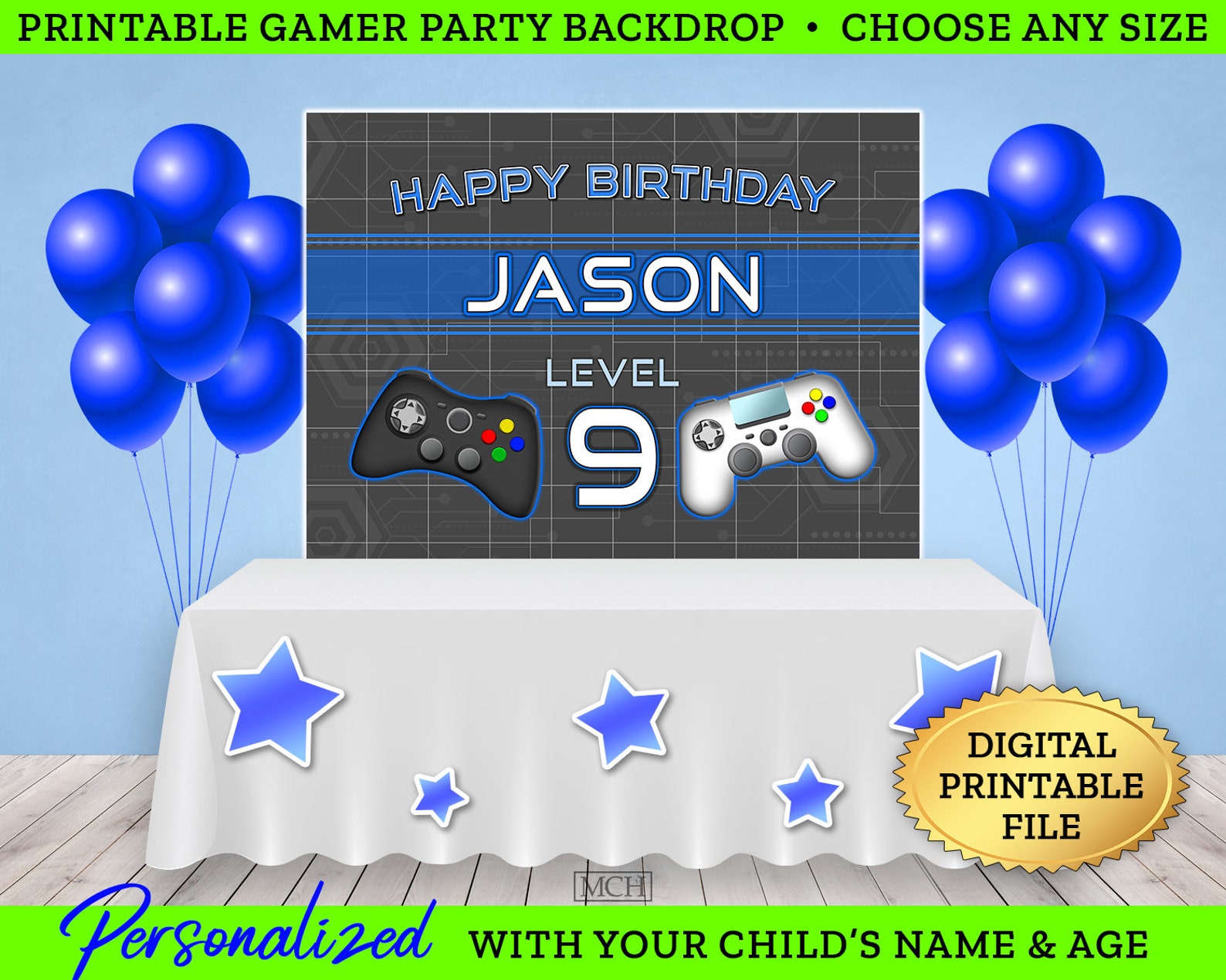Gamer Party Backdrop Banner, Personalized Video Game on Game Party ...