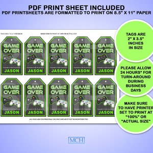 Gamer Party Favor Gift Tags, Video Game Gaming Birthday Candy Treat ...