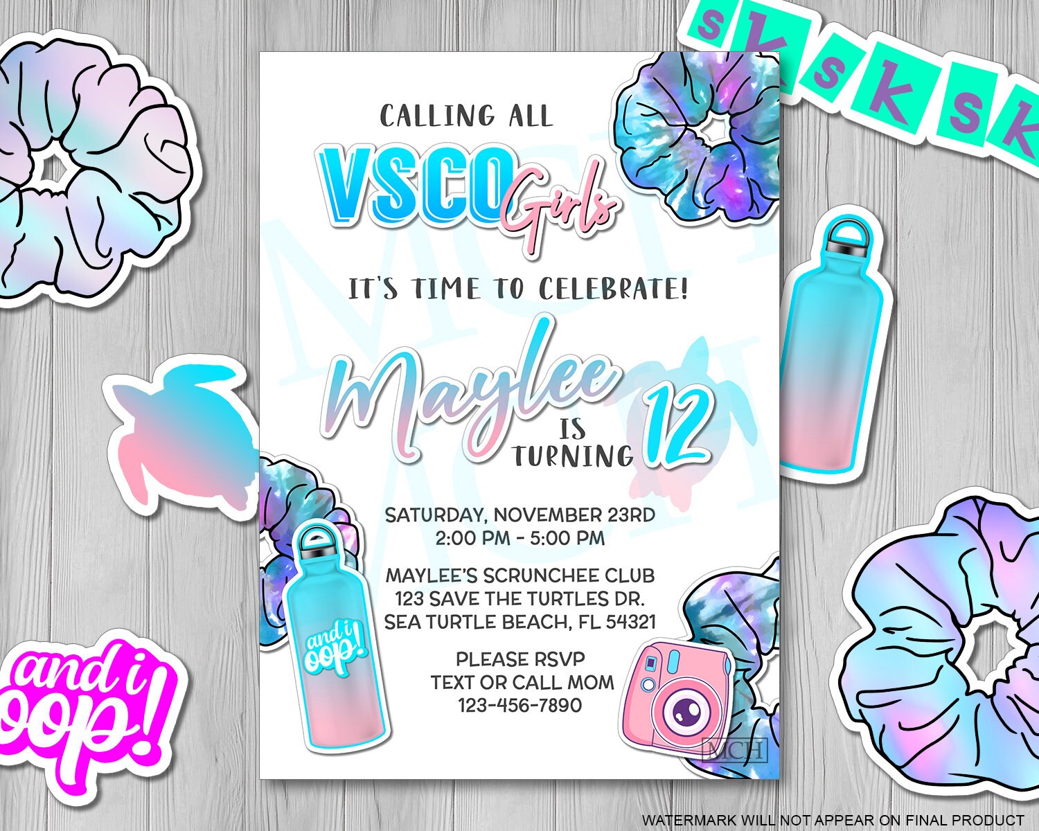 VSCO Girl Invitation Birthday Party, Personalized VSCO Party, Vscogirl ...