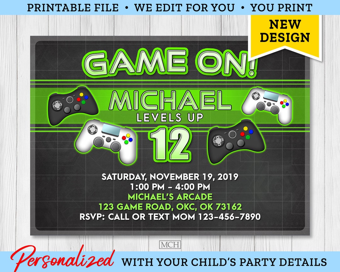 Gamer Party Invitation, Personalized Video Game Party Gaming Birthday ...
