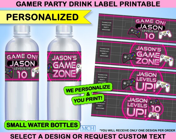 Gamer Party Drink Water Bottle Wrapper Labels Personalized - Etsy