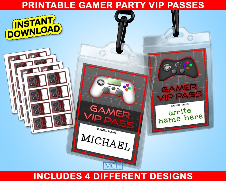 Gamer VIP Party Passes V.I.P. Cards Birthday Party Passes | Etsy