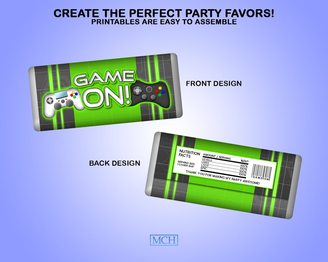 Gamer Party Candy Bar Wrapper Labels, Video Game Party Gaming Chocolate ...