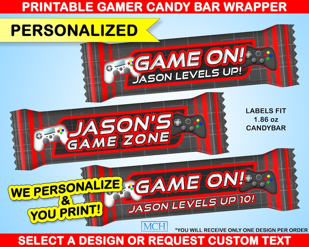 Gamer Party 1.86 Oz Snickers Candy Bar Wrapper Labels Personalized ...