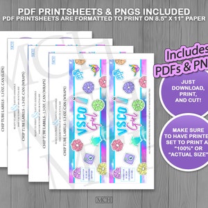 VSCO Girl Party Chips 1.3 Oz Snack Can Labels & Wrap, Vscogirl Birthday ...