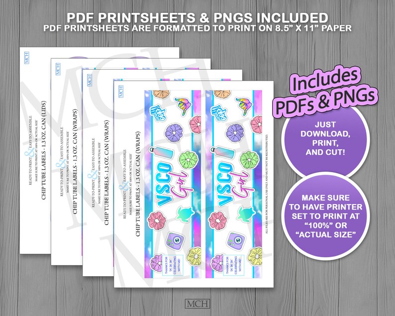 VSCO Girl Party Chips 1.3 Oz Snack Can Labels & Wrap, Vscogirl Birthday ...