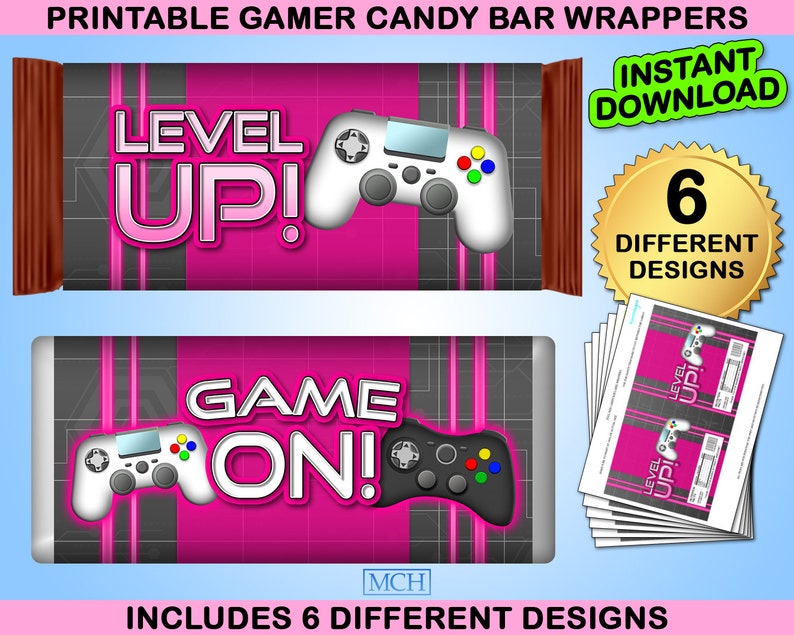 Gamer Party Candy Bar Wrapper Labels, Video Game Party Gaming Chocolate ...