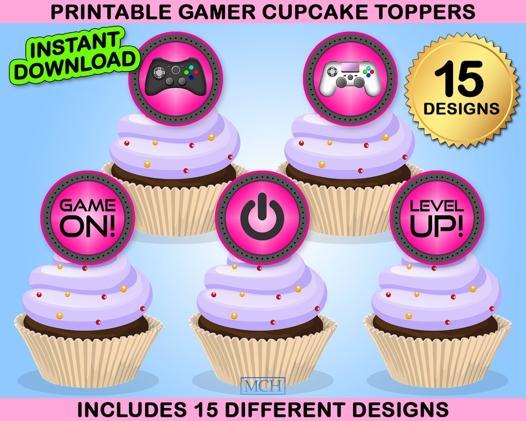 Gamer Party Cupcake Toppers, Video Game Party Gaming Treat Snacks ...