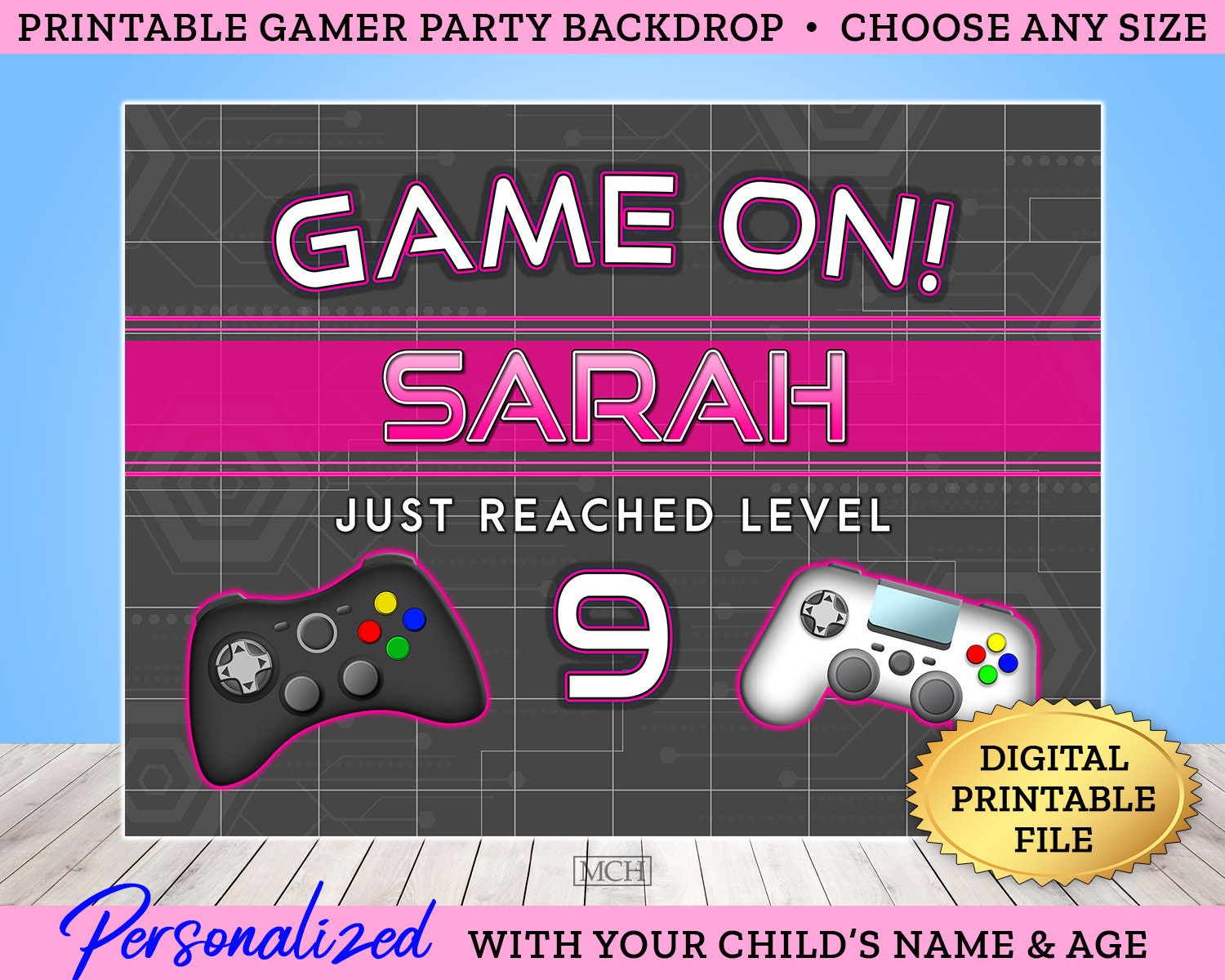 Gamer Party Backdrop Banner, Personalized Video Game on Game Party ...