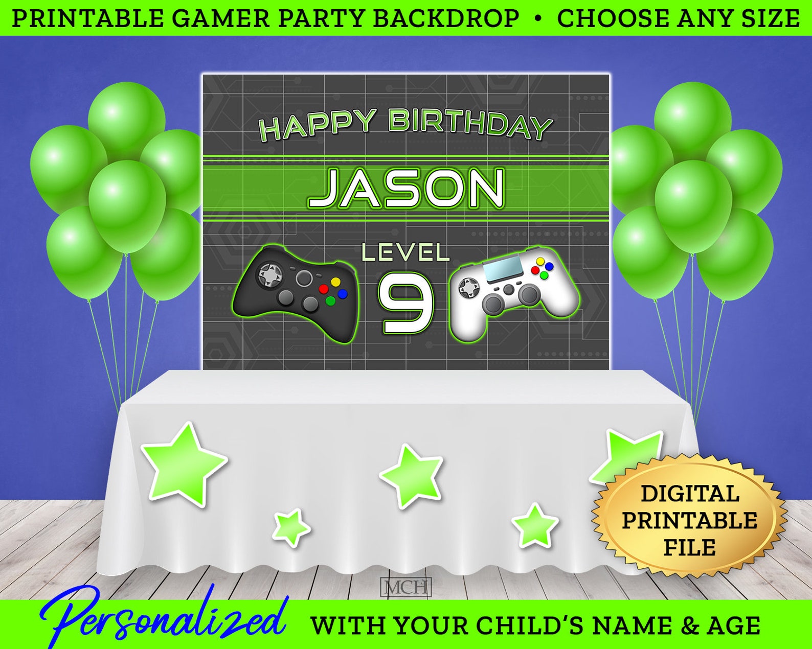 Gamer Party Backdrop Banner Personalized Video Game on Game - Etsy
