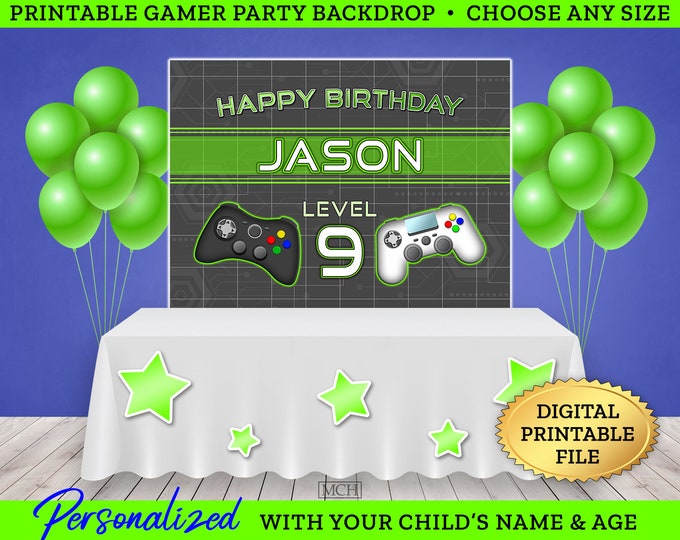 Gamer Party Backdrop Banner, Personalized Video Game on Game Party ...