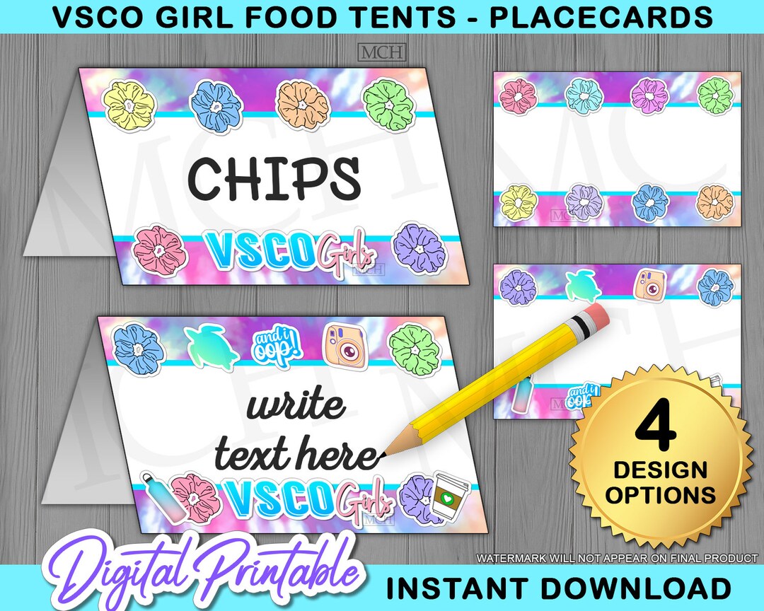 VSCO Girl Party Food Tent Labels, Vscogirl Birthday Treat Snacks Name ...