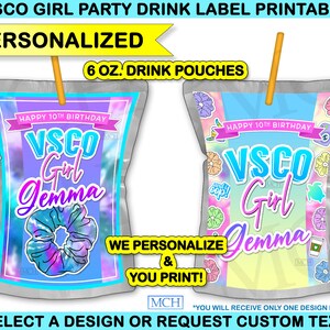 VSCO Girl Party Drink 6 Oz Juice Pouch Wrapper Labels Personalized ...