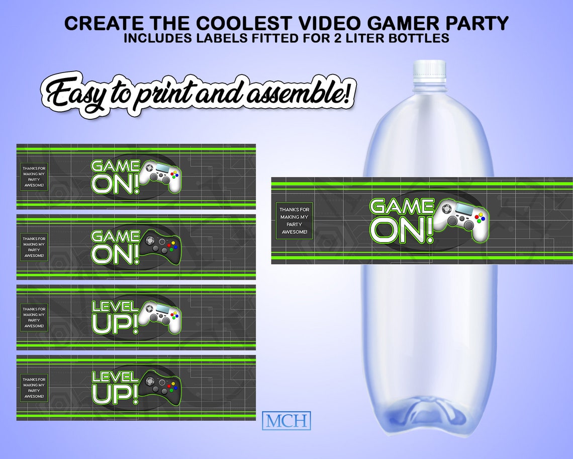 Gamer Party Drink 2 Liter Bottle Wrapper Labels, Video Game Party ...
