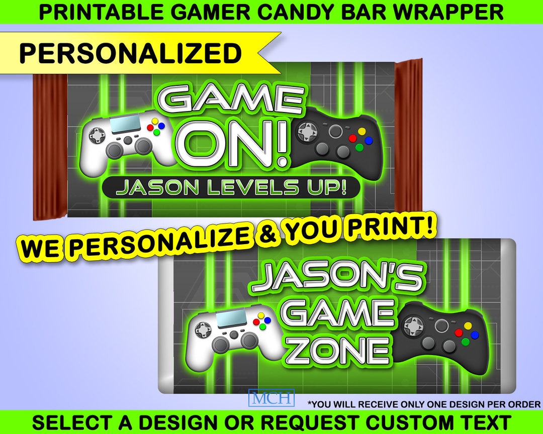 Gamer Party Candy Bar Wrapper Labels Personalized Custom Video Game ...