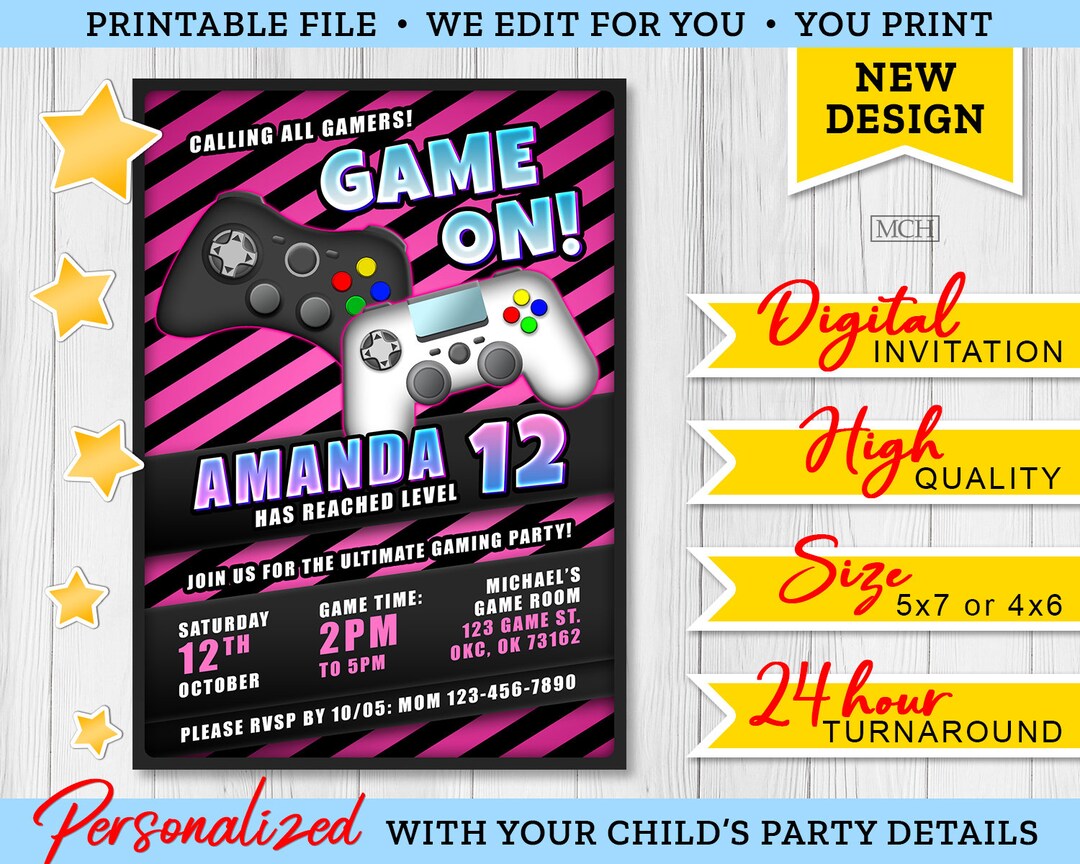 Gamer Party Invitation, Video Personalized Game Party Gaming Birthday ...