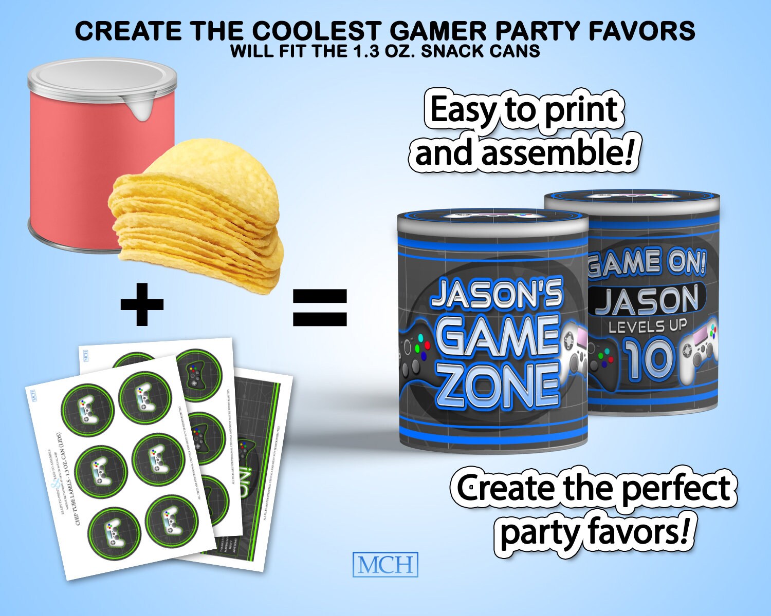 Gamer Party Chips 1.3 Oz Snack Can Labels & Wrap Personalized | Etsy