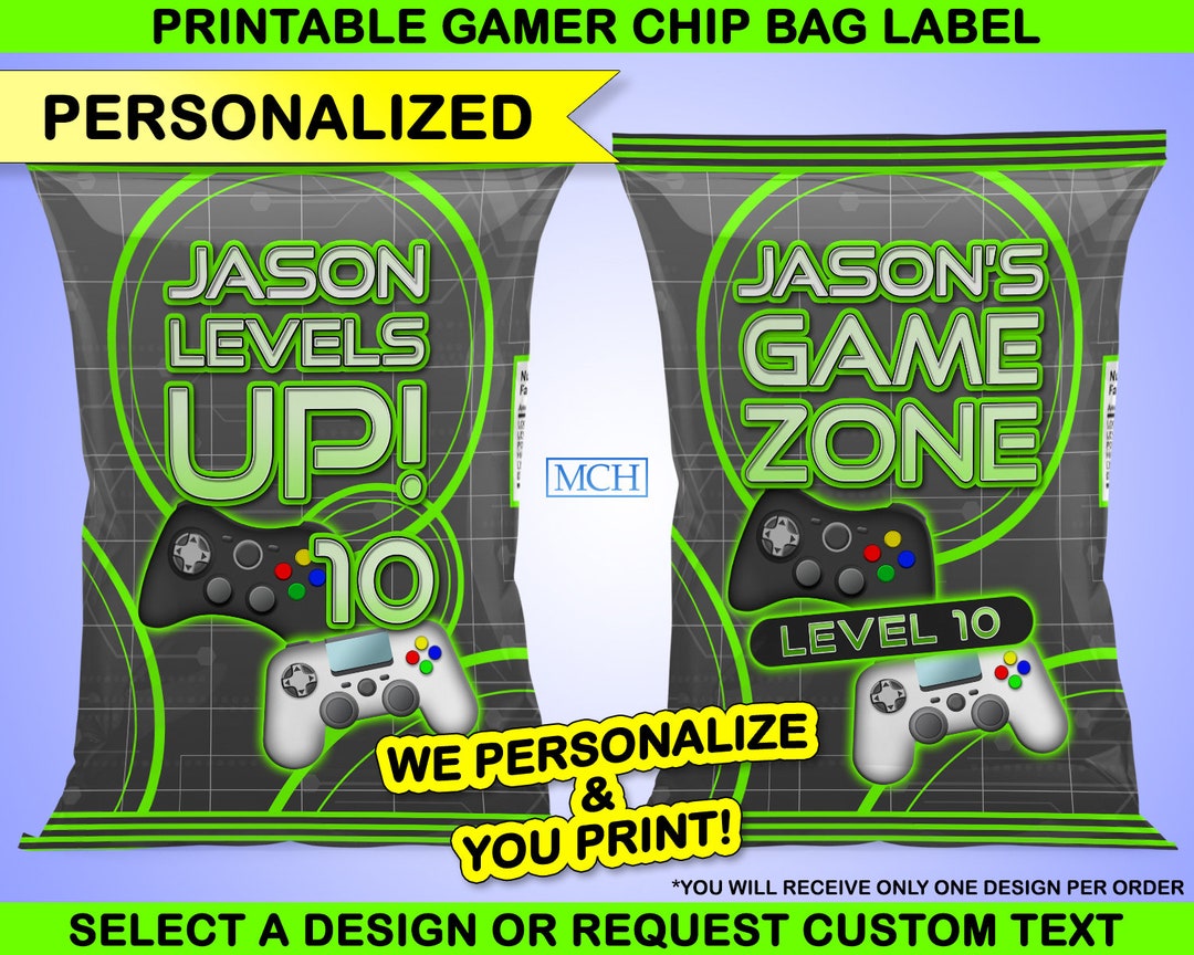 Gamer Party Chip Bag Wrapper Labels Personalized, Custom Video Game ...