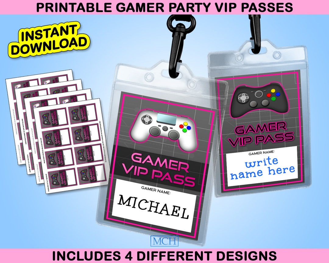 Gamer VIP Party Passes, V.I.P. Cards, Birthday Party Passes, Video Game ...