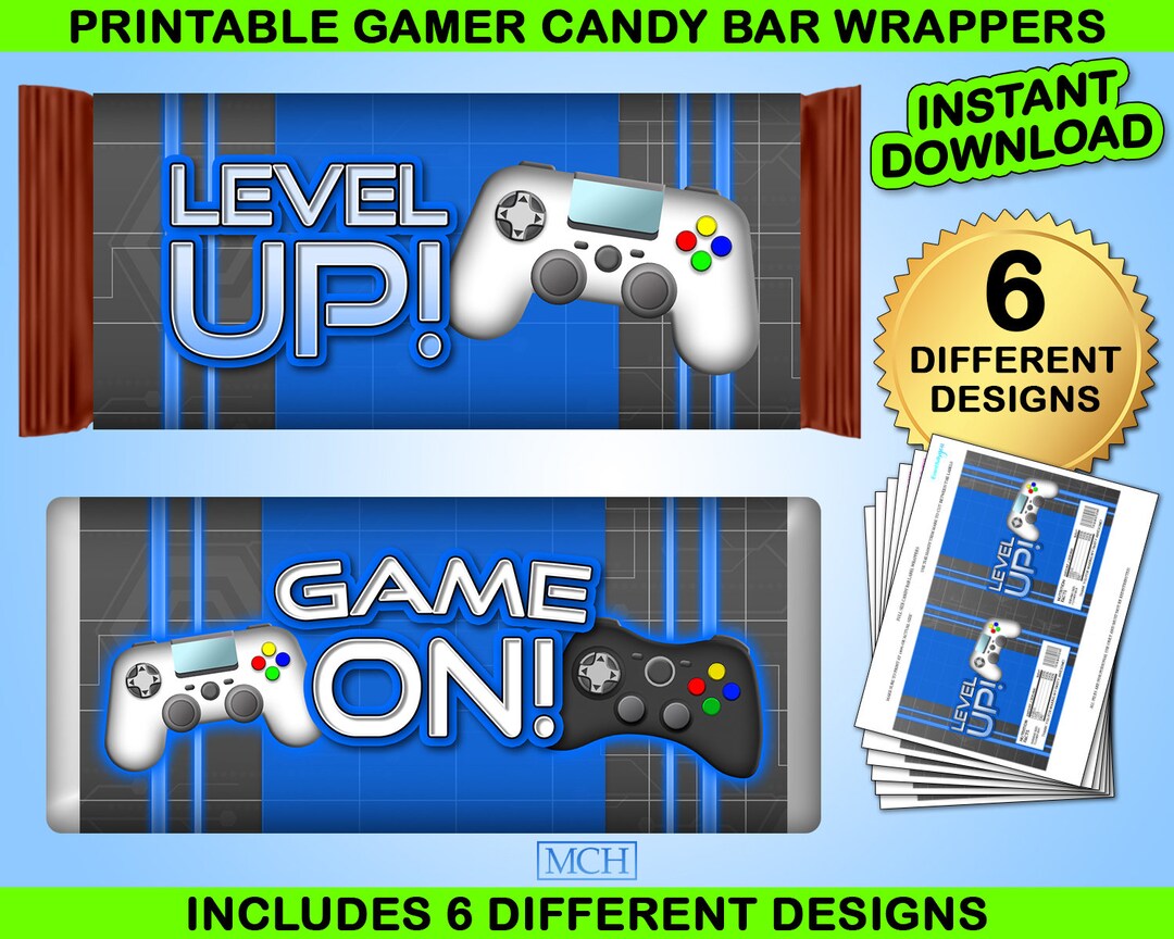 Gamer Party Candy Bar Wrapper Labels, Video Game Party Gaming Chocolate ...